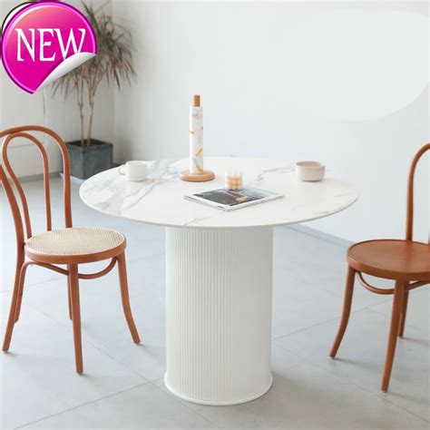 대리석 원형 식탁 커피 테이블 소형 아파트 가정 호텔 다이닝 홀 주방 흰색 테이블 도매주방 테이블 Aliexpress
