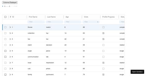 Nexus Table Examples Codesandbox