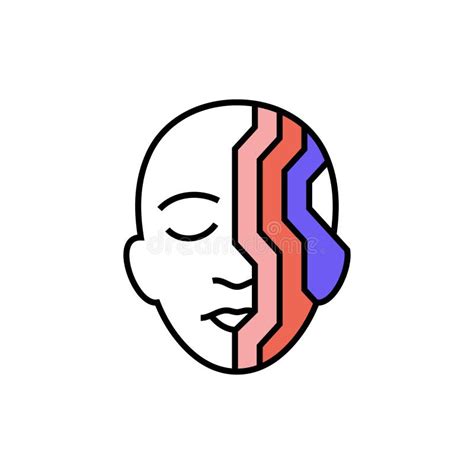 Cyborg Face Ai Concept Artificial Intelligence Line Coloured Vector