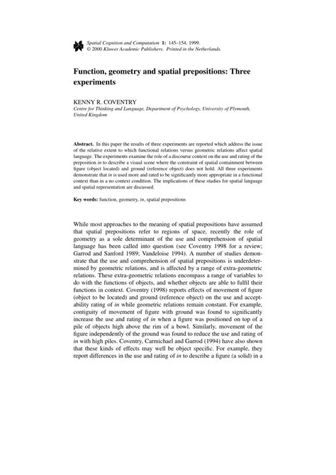 Pdf Function Geometry And Spatial Prepositions Three Experiments