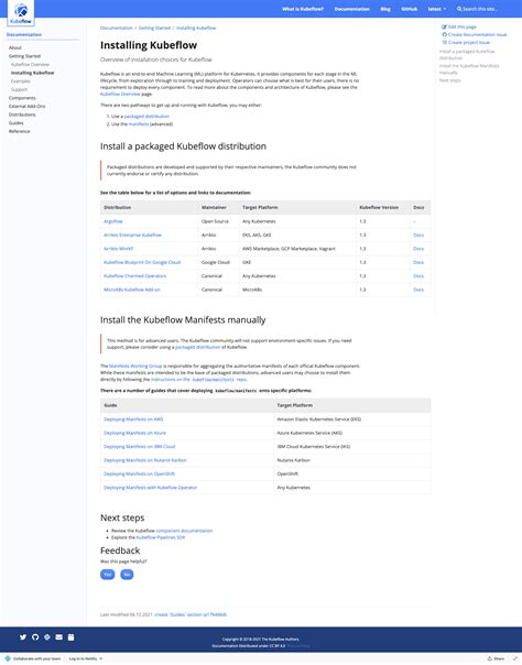 Update The Installation Page To Update The Distributions Table For Kubeflow Issue