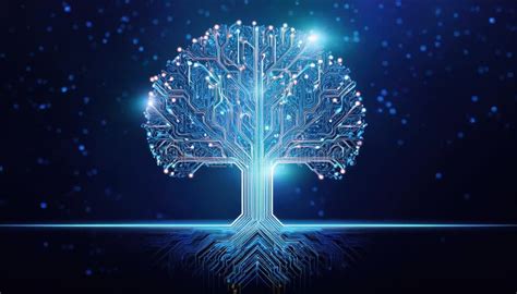 Digital Tree Design With Glowing Branches And Roots Symbolizing Technology And Nature