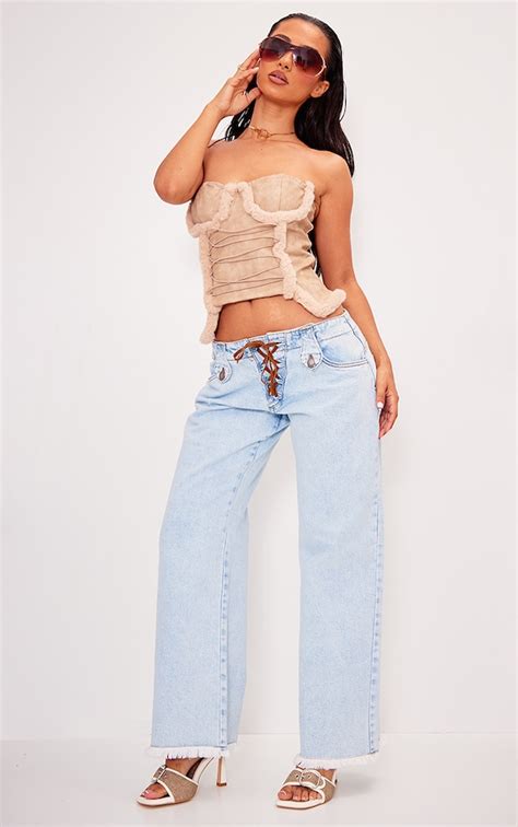 Petite Light Blue Wash Low Rise Wide Leg Jeans Petite