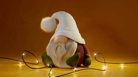 Download Festive Gnome With Lights Wallpaper