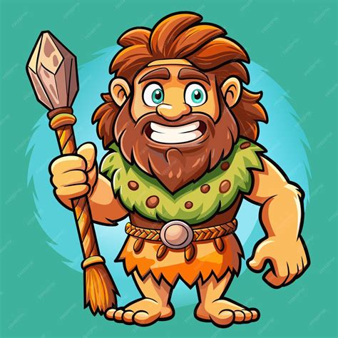 Premium Vector A Cartoon Of A Caveman With A Big Beard And A Big Beard
