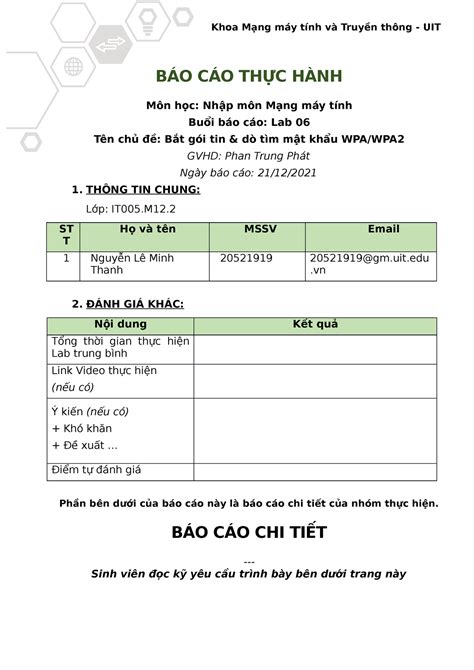 IT Bài lab Khoa Mạng máy tính và Truyền thông UIT BÁO CÁO THỰC HÀNH Môn học Nhập