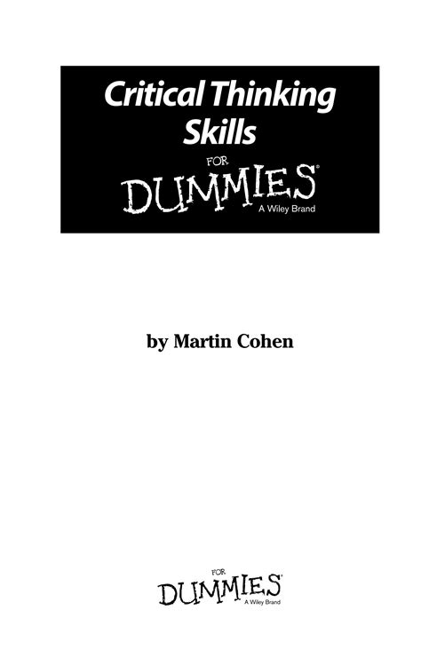 SOLUTION Critical Thinking Skills For Dummies Studypool