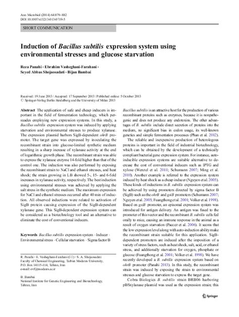Pdf Auto Inducible Expression System Based On The Sigb Dependent Ohrb