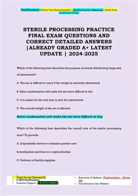 Sterile Processing Practice Final Exam Questions And Correct Detailed