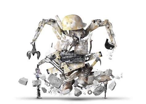 Robot With Tools And Program Source Code Isolated Contains Clipping Path Stock Illustration