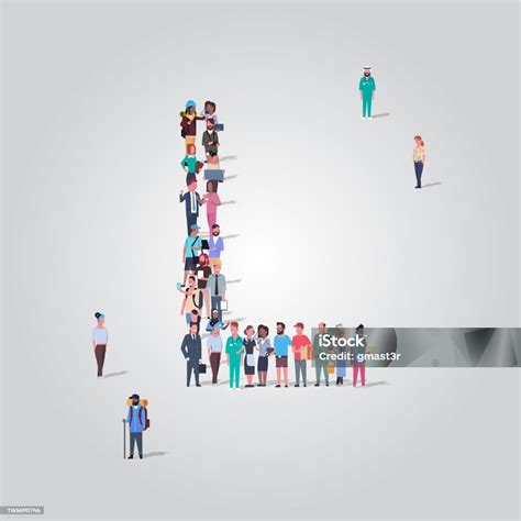 큰 사람들 군중 모이는 모양 문자 L 다른 직업 직원 그룹 함께 영어 알파벳 개념 전체 길이 서 개념에 대한 스톡 벡터 아트 및 기타 이미지 Istock