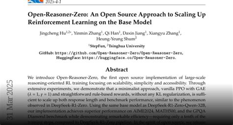 Paper Page Open Reasoner Zero An Open Source Approach To Scaling Up