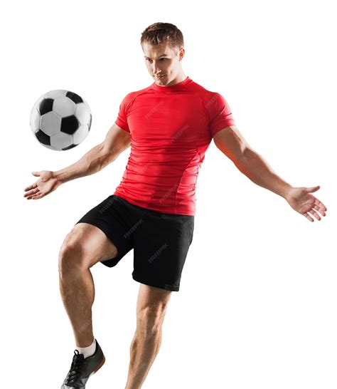 Jugador De Fútbol Masculino Joven Aislado Fondo Blanco Foto Premium