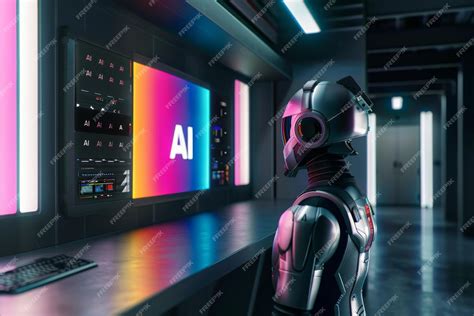 Premium Photo | Neonlit humanoid robot in a futuristic control room with AI integration ...