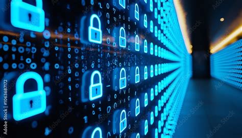 Abstract Digital Background Featuring Glowing Blue Locks And Binary Code Symbolizing Security
