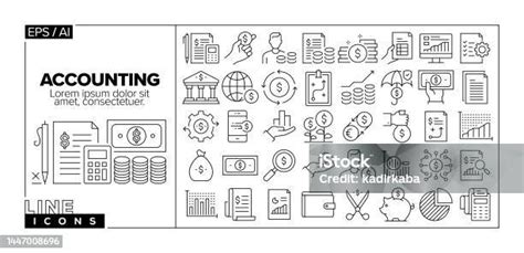 회계 관련 라인 아이콘 세트입니다 돈 세금 양식 예산 부 비용 수익 계산기 회계학 은행 경제 금융 현금 흐름 통화 수학 경제에