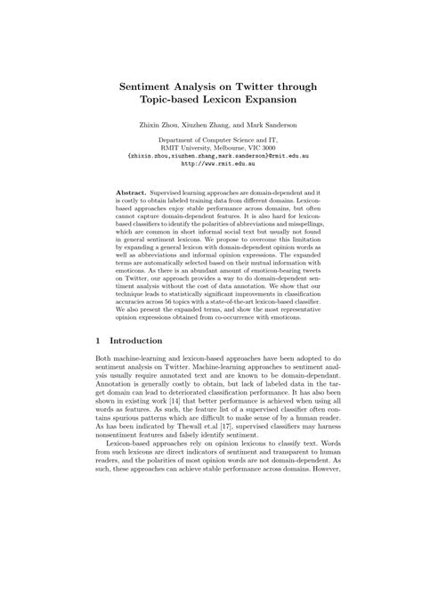 PDF Sentiment Analysis On Twitter Through Topic Based Lexicon Expansion