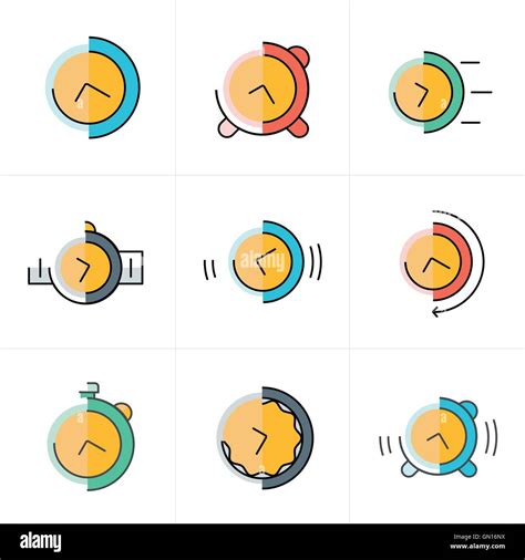Time Clock Icons Set Design Flat Stock Vector Image Art Alamy