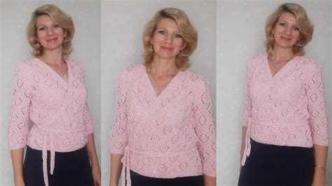 Кофта на запах спицами МК Youtube