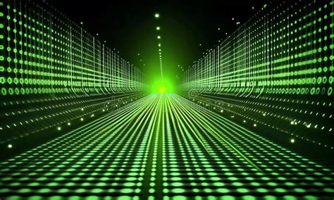 green digital tunnel glowing path binary code background futuristic