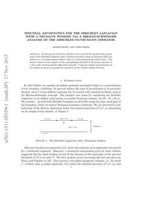 Pdf Spectral Asymptotics For The Dirichlet Laplacian With A Neumann Window Via A Birman