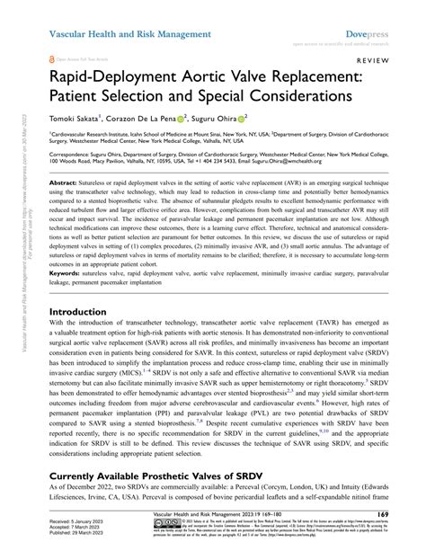 (PDF) Rapid-Deployment Aortic Valve Replacement: Patient Selection and Special Considerations