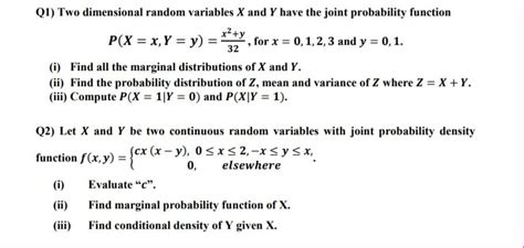 Solved Q1 Two Dimensional Random Variables X And Y Have The