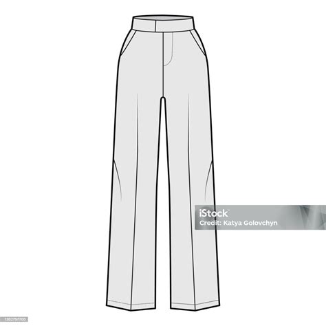 바지 테일러드 테크니컬 패션 일러스트와 연장 된 정상 허리 하이 라이즈 전체 길이 경사 슬래시 포켓 0명에 대한 스톡 벡터 아트 및 기타 이미지 Istock