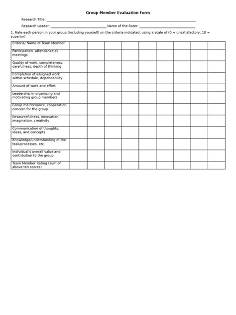 Group Member Evaluation Form Pdf