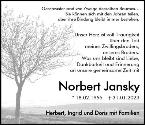 Traueranzeigen Von Norbert Jansky Vrm Trauer De