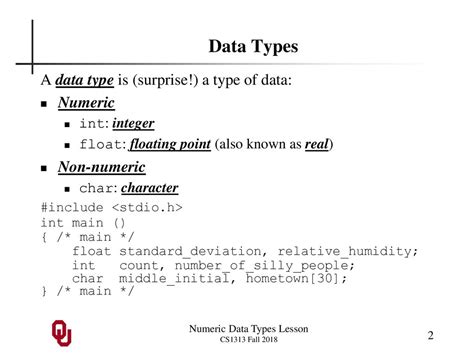 Numeric Data Types Outline Ppt Download