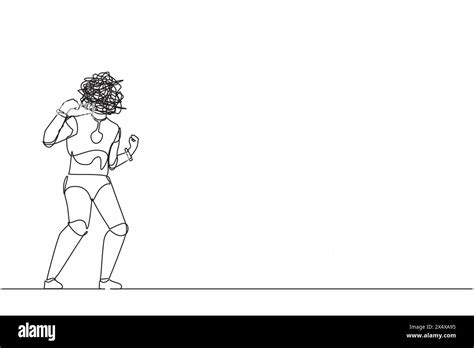 Single Continuous Line Drawing Robot With Round Scribbles Instead Of Head Angry Annoyed Robot