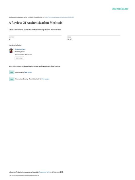 Review Of Authentication Methods Pdf Password Authentication