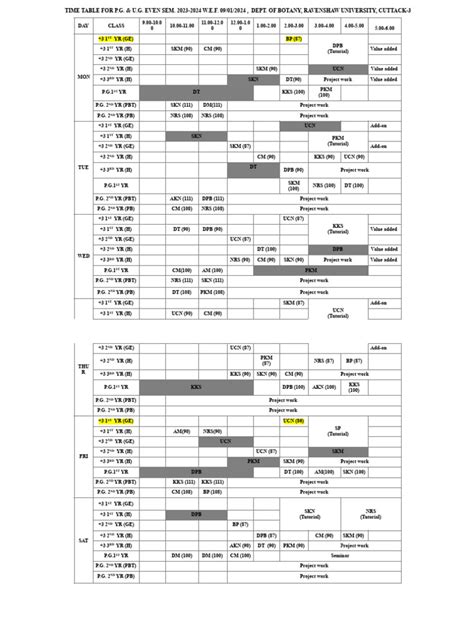 Time Table Pdf