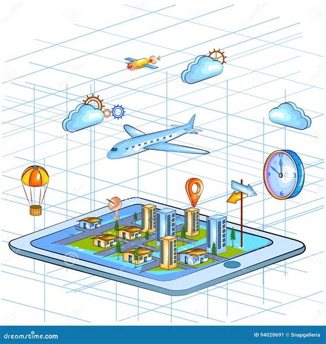 Flat Style D Isometric View Of Global Positioning System GPS For Location Interface Stock