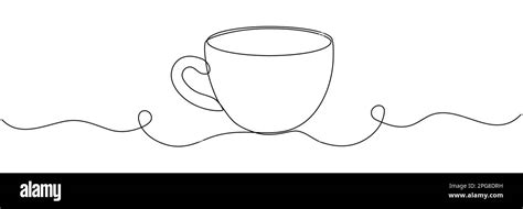 Cup Continuous Line Drawing Coffee Or Tea Cup One Line Art Vector Isolated On White Stock