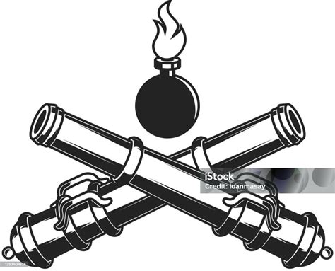 조각 스타일로 고대 대포의 그림 엠블럼 기호 포스터 카드 배너를 위한 디자인 요소 벡터 일러스트레이션 고풍스런에 대한 스톡 벡터 아트 및 기타 이미지 Istock