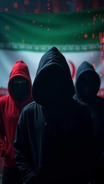 Iran Hackers With National Flag And Digital Code Background Premium