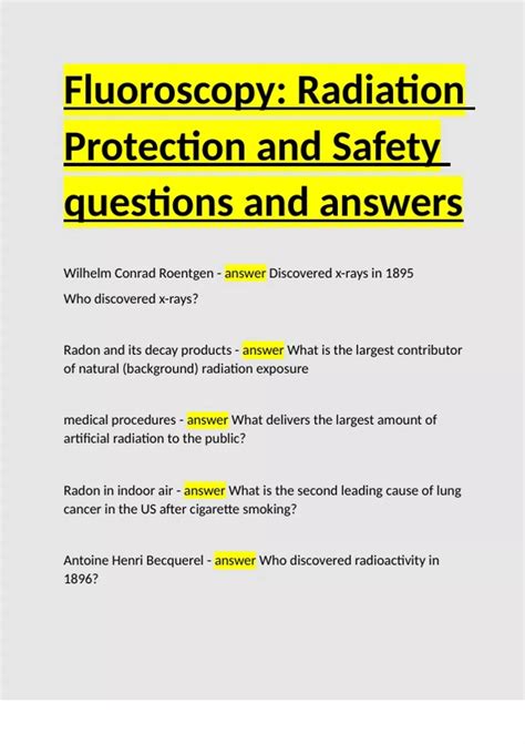 Fluoroscopy Radiation Protection And Safety Questions And Answers