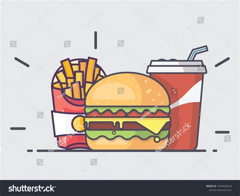 단순 버거 세트치즈 소다 그리고 감자튀김을 스톡 벡터로열티 프리 1041829615 Shutterstock