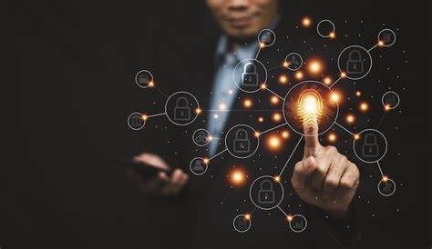 Premium Photo Businessman Scan Fingerprint For Digital Transformation Technology Strategy Ai