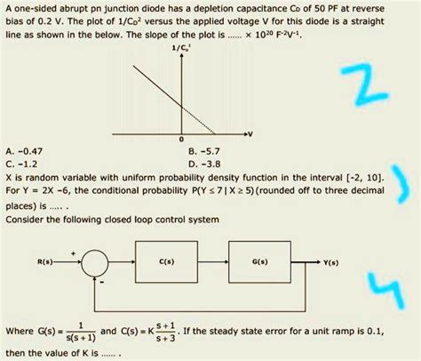 A One Sided Abrupt Pn Junction Diode Has A Depletion Capacitance Co Of 50 Pf At Reverse Bias Of