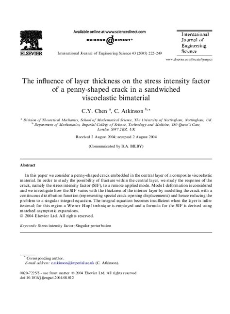 Pdf The Influence Of Layer Thickness On The Stress Intensity Factor