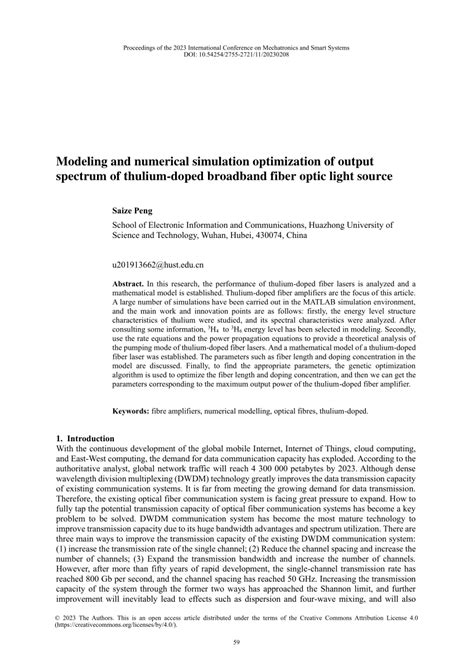 Pdf Modeling And Numerical Simulation Optimization Of Output Spectrum Of Thulium Doped