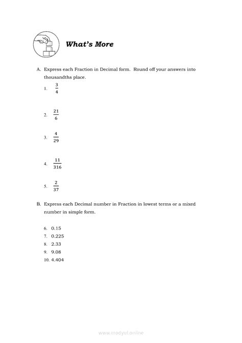 Math 7 Module 5 Expressing Rational Numbers From Fraction Form To