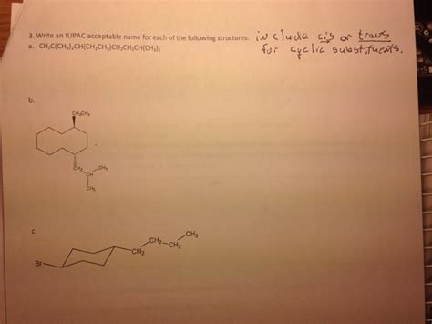Solved 3 Write An IUPAC Acceptable Name For Each Of The Chegg Com