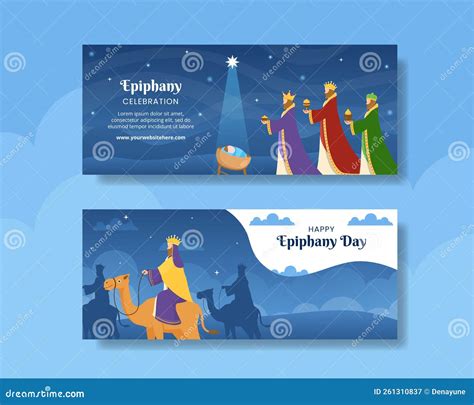 Happy Epiphany Day Horizontal Banner Flat Cartoon Hand Drawn Templates