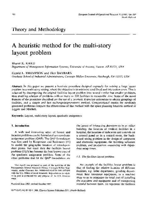 Pdf A Heuristic Method For The Multi Story Layout Problem