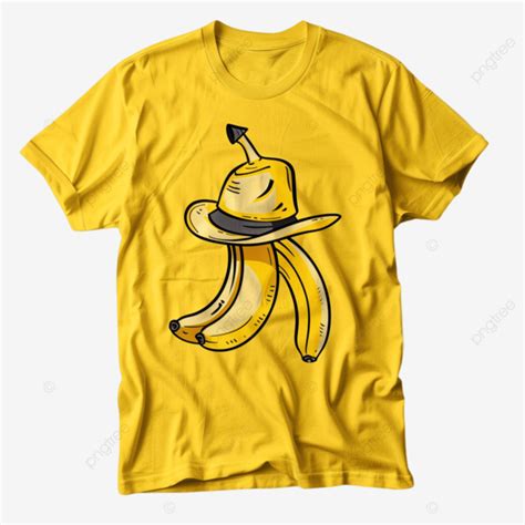 모자를 쓴 바나나가 달린 노란색 티셔츠 기발하고 재미있는 디자인 1 모자를 쓰고 바나나가 달린 노란색 티셔츠 기발하고 재미있는 디자인 Png 일러스트 및 이미지 에