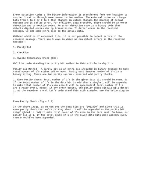 Understanding Parity Bit Error Detection Pdf